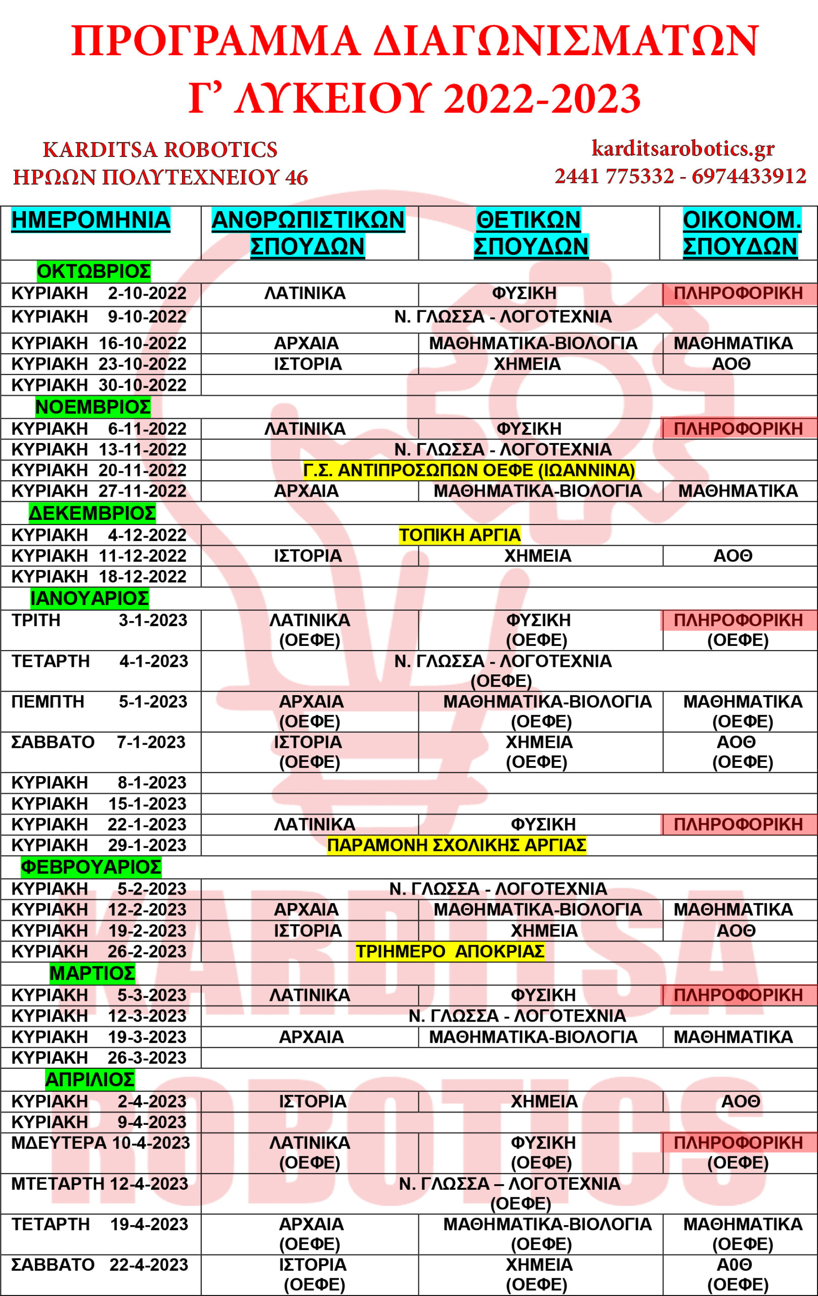 ΠΡΟΓΡΑΜΜΑ ΔΙΑΓΩNΙΣΜΑΤΩΝ - Karditsa Robotics